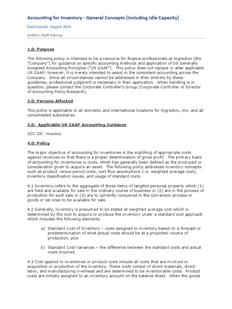 Accounting For Inventory - General Concepts (Including Idle Capacity ...