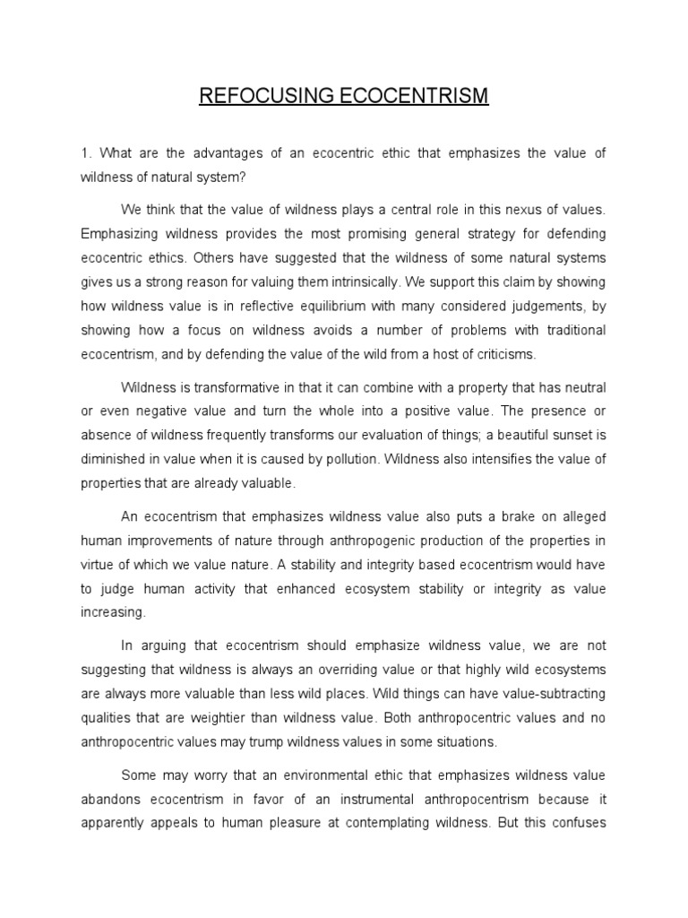 #2 - Refocusing Ecocentrism | PDF | Pleasure | Environmental Ethics