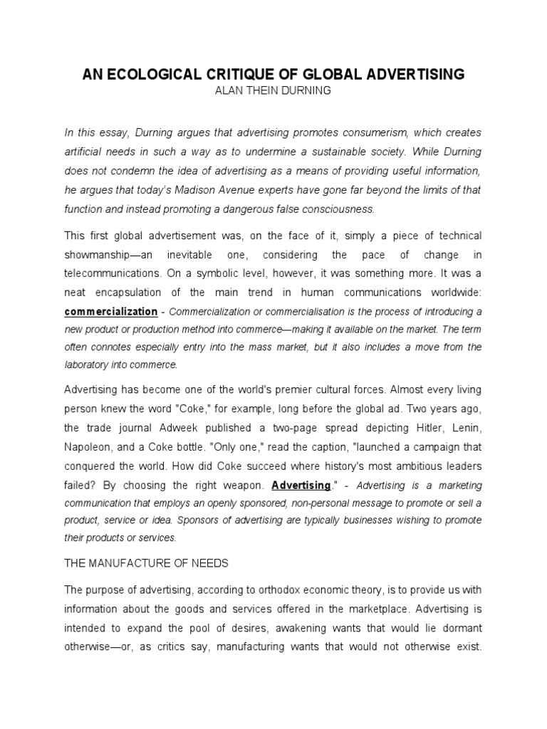 An Ecological Critique of Global Advertising | PDF | Advertising ...