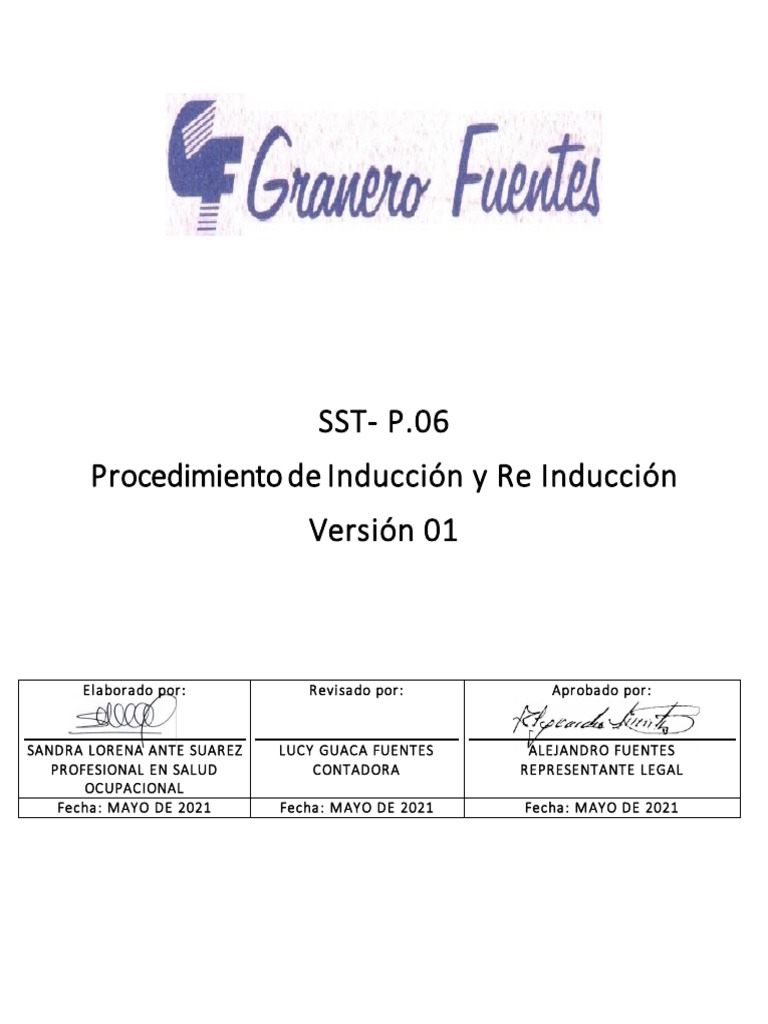 SST-P.06 Procedimiento de Inducción y Reinducción | PDF | Valores | Razonamiento inductivo