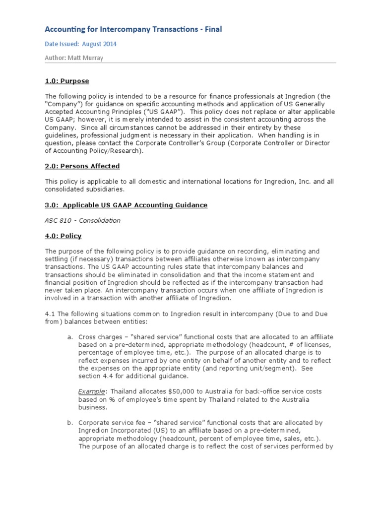 Accounting For Intercompany Transactions - Final | PDF | Loans | Interest