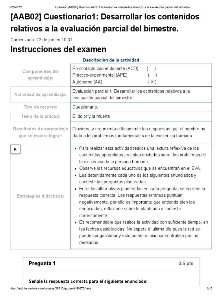 Examen - (AAB02) Cuestionario1 - Desarrollar Los Contenidos Relativos A La Evaluación Parcial ...