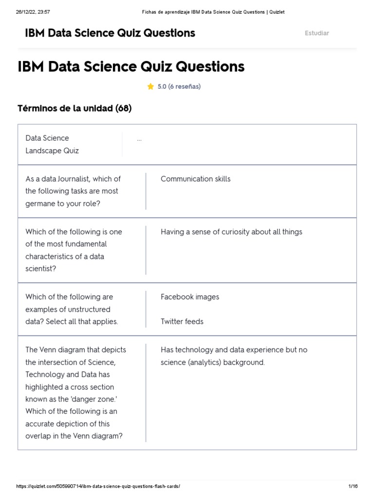 Fichas de Aprendizaje IBM Data Science Quiz Questions - Quizlet | PDF ... Fichas de Aprendizaje IBM Data Science Quiz Questions - Quizlet | PDF ...