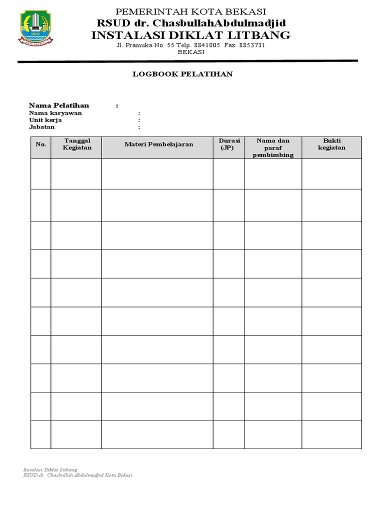 Logbook Pelatihan RSUD Bekasi | PDF