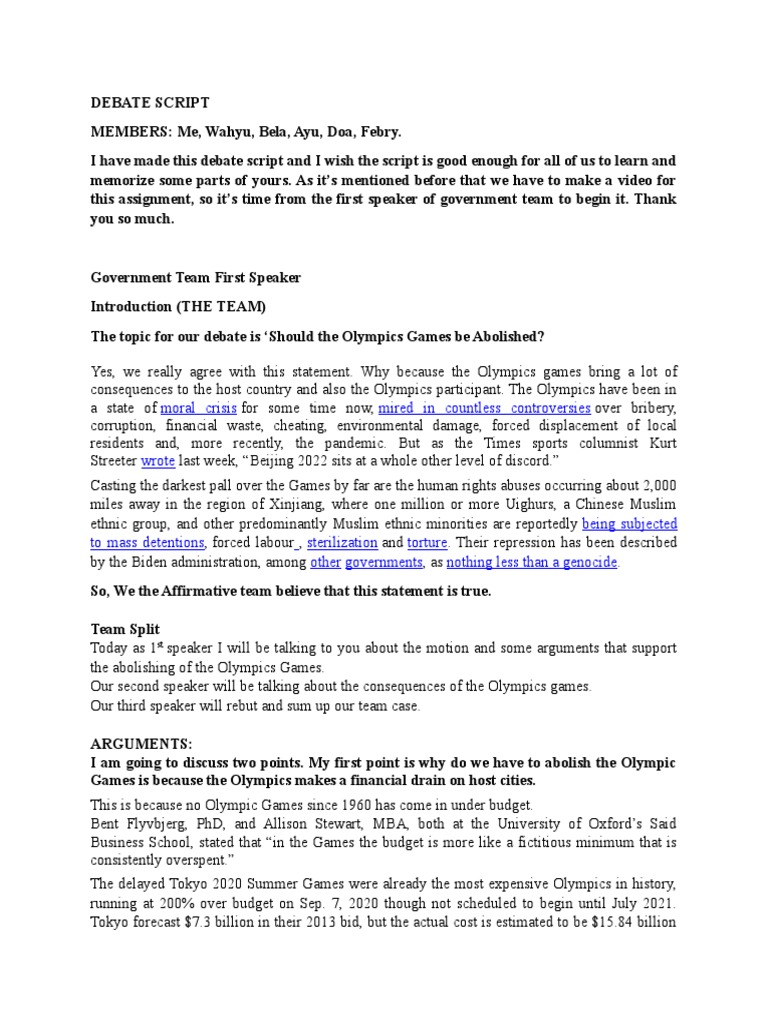 Script Debate | PDF | Olympic Games | Sports