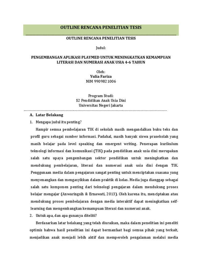 Outline Tesis Yulia Fariza - 9909821006 | PDF