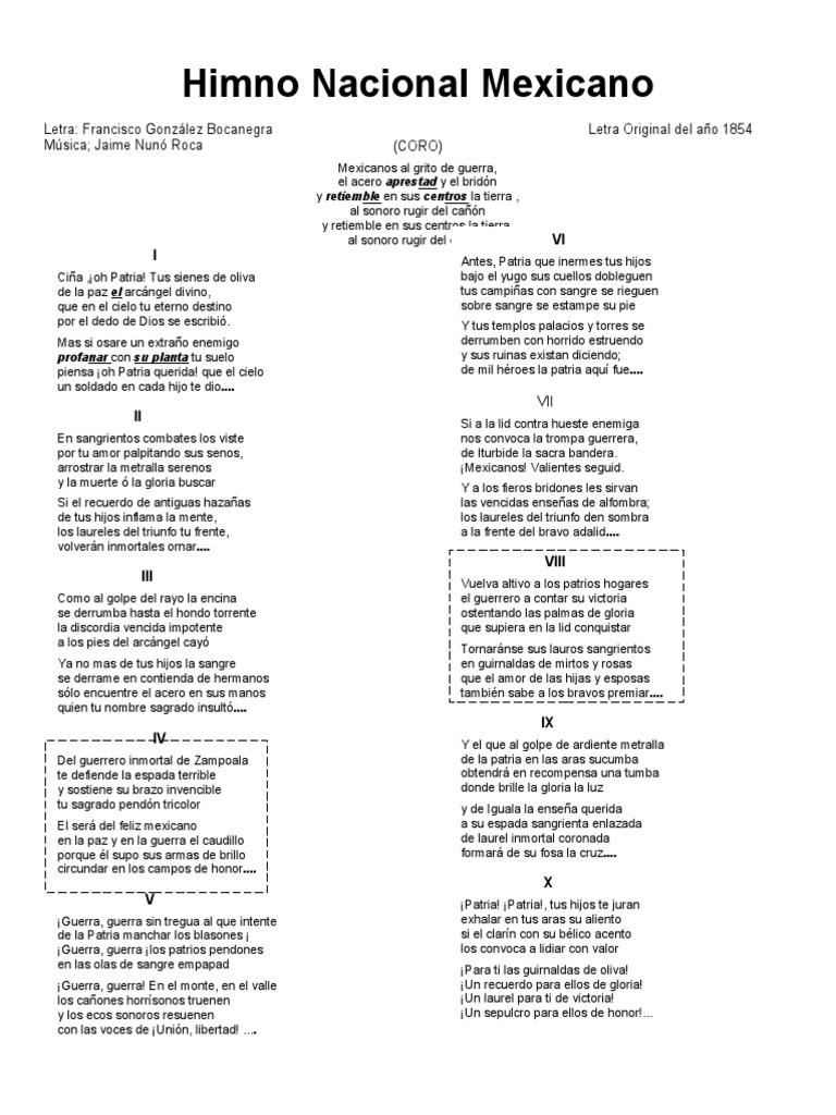 Letra Completa Del Himno Nacional Mexicano Pdf