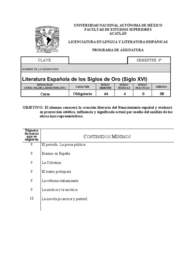 04 Literatura Espanola de Los Siglos de Oro Siglo Xvi | PDF | Ensayos ...
