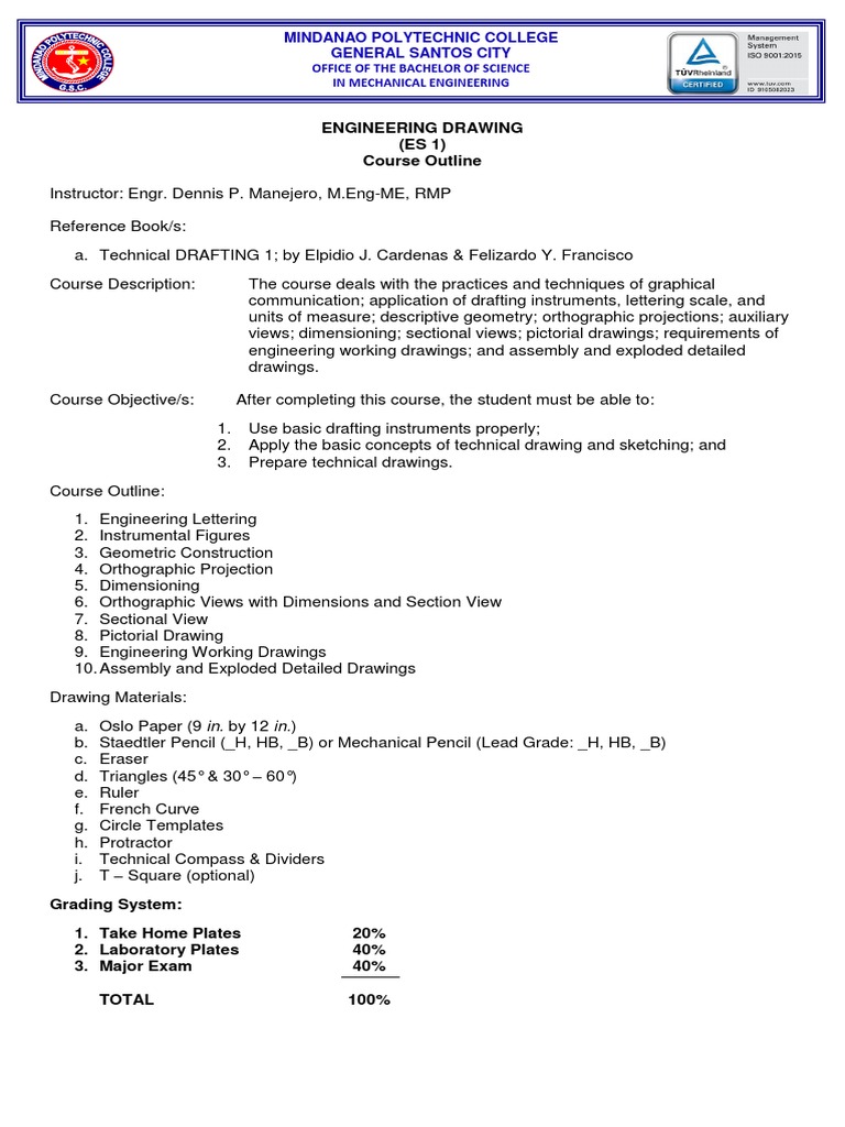 Engineering Drawing Course Outline | PDF | Art