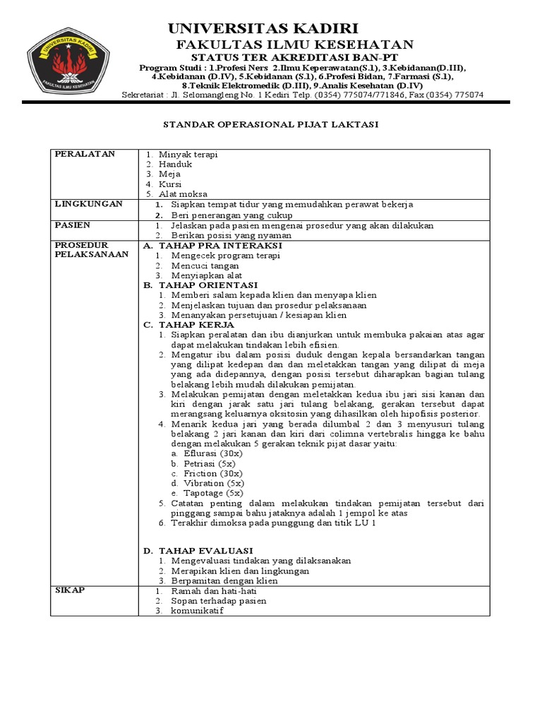 SOP Pijat Laktasi | PDF