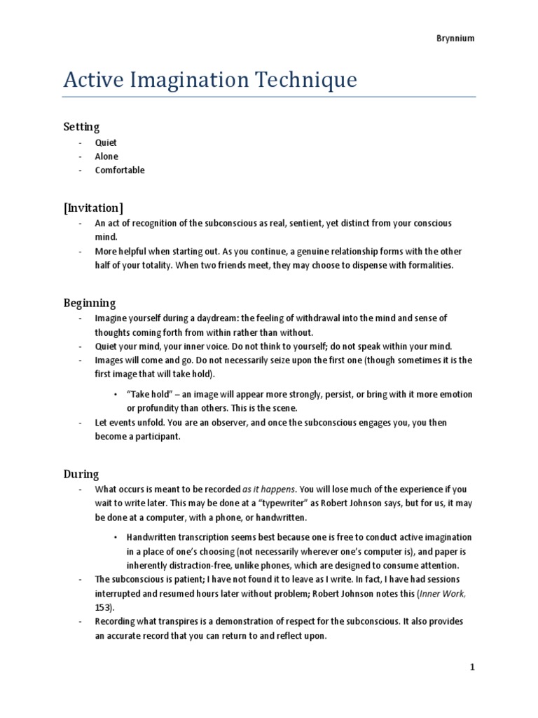 Active Imagination Technique - Brynnium | PDF | Mind | Consciousness