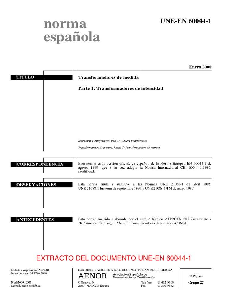 Norma UNE-EN 60044-1: Transformadores de Intensidad | PDF ...