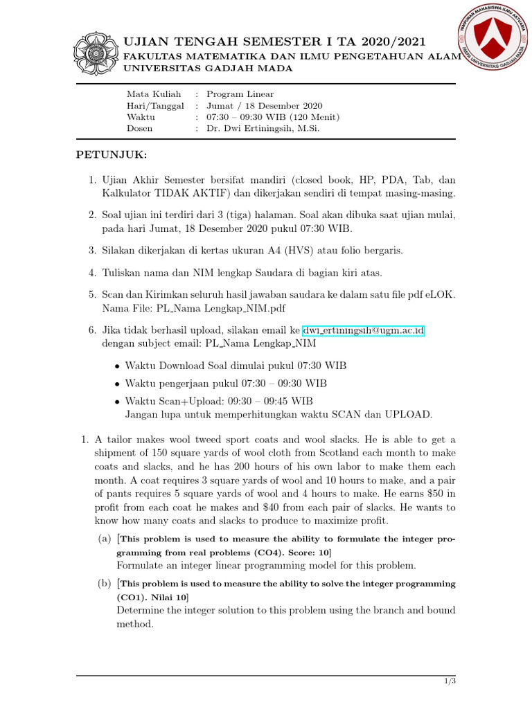 Soal UAS Program Linear (B) 2020 | PDF