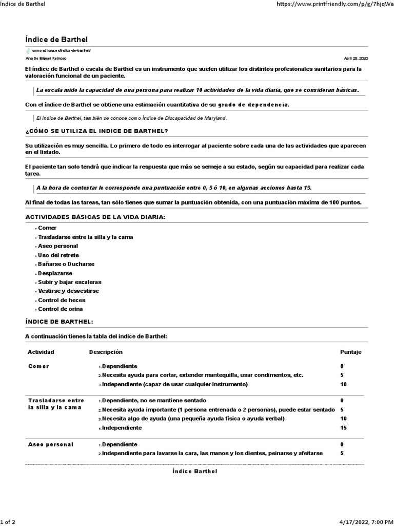Índice de Barthel | PDF