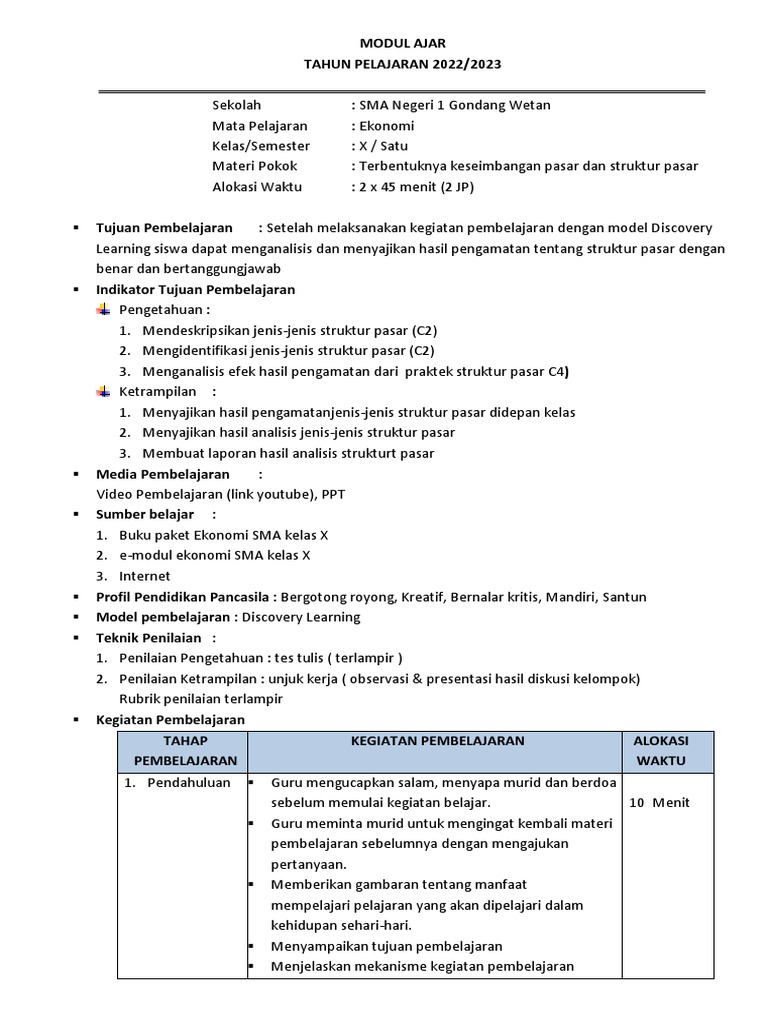 RPP 2 - Struktur Pasar | PDF