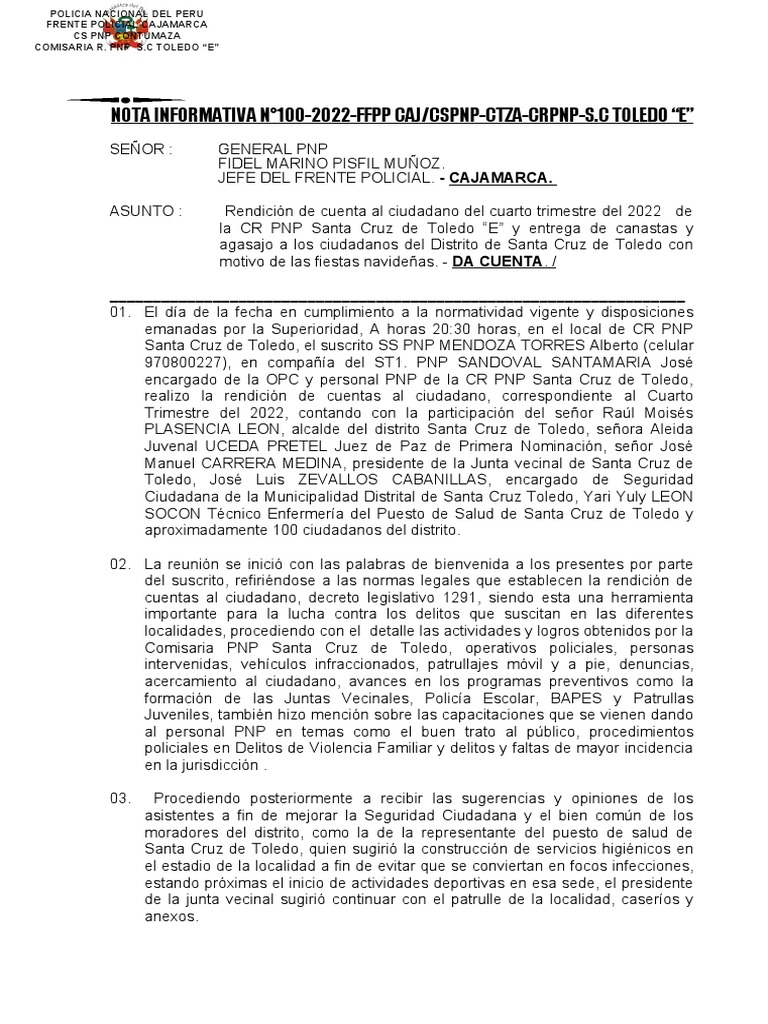 Nota Informativa N°99 2022 Rendicion De Cuentas Al Ciudadano Cuarto