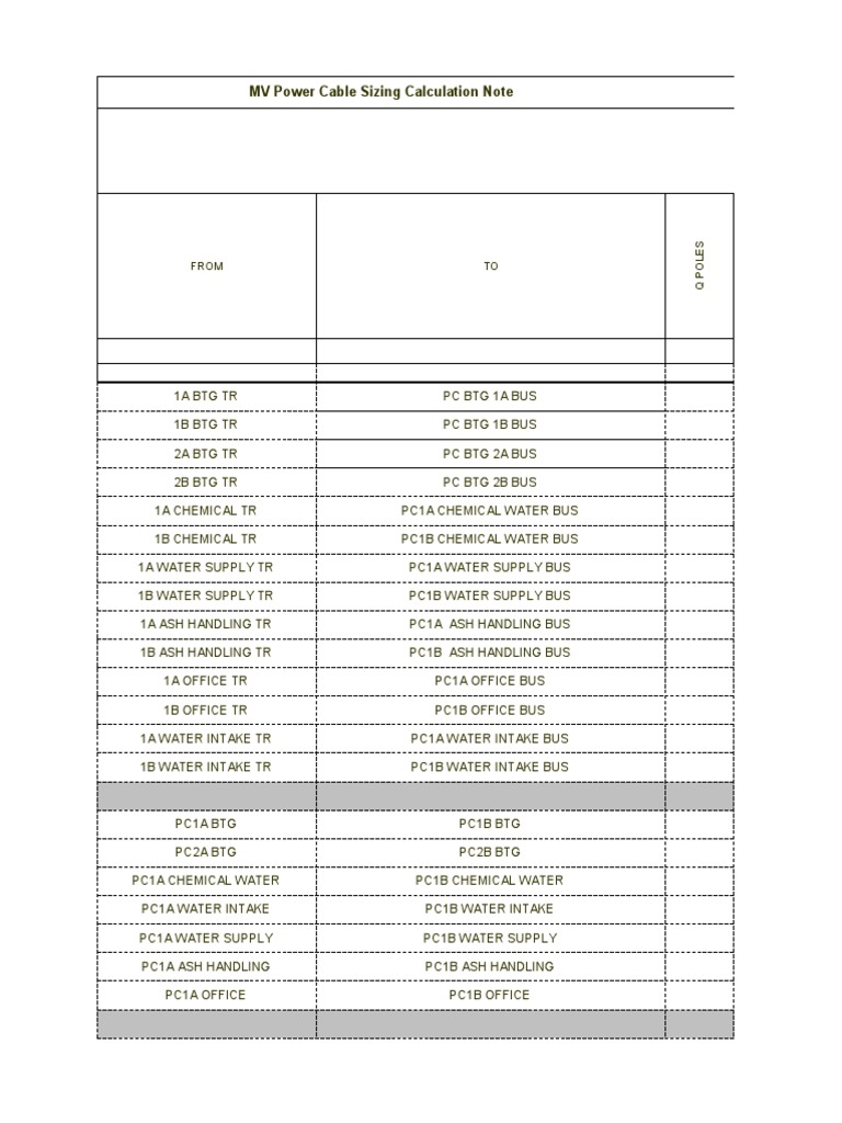 MV Power Cable Sizing Calculation Note: From TO | PDF | Pumping Station | Electric Generator