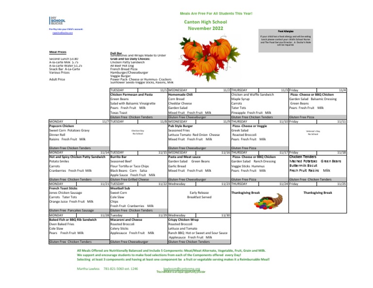 Canton High School Lunch Menu November 2022_2 | PDF | Hamburgers | Salad