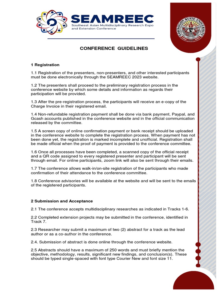 SEAMREEC Conference Guidelines | PDF | Microsoft Power Point | Abstract ...