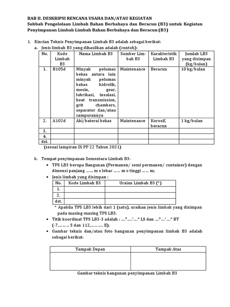 Template Informasi PLB3 Untuk Penyimpanan LB3 (Non Medis) | PDF