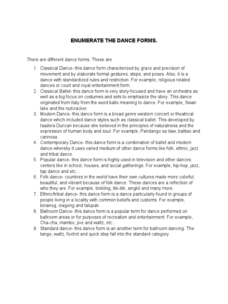Enumerate Dance Forms | PDF
