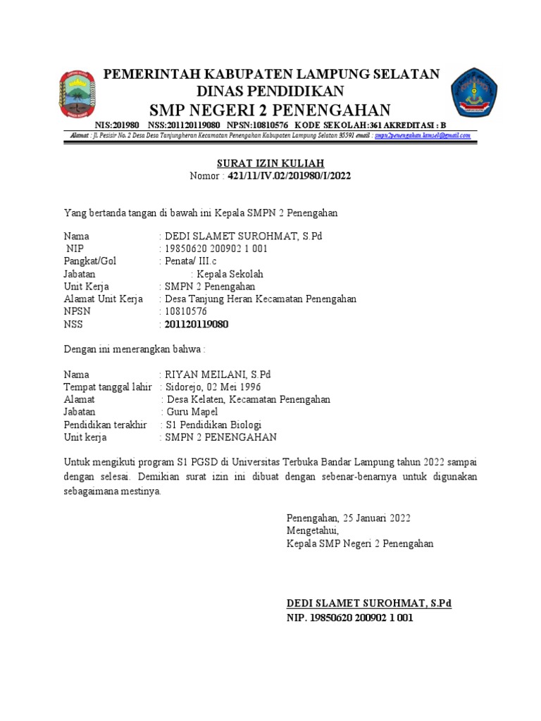 Surat Izin Kuliah | PDF