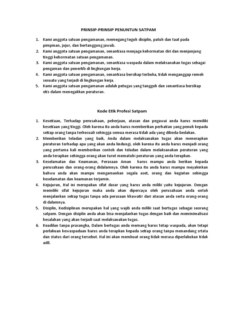 Prinsip dan Kode Etik Satpam | PDF
