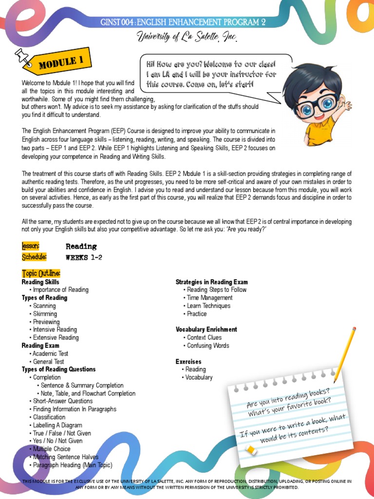 Module 1 Lesson Part 1 | PDF | Reading Comprehension | Test (Assessment)