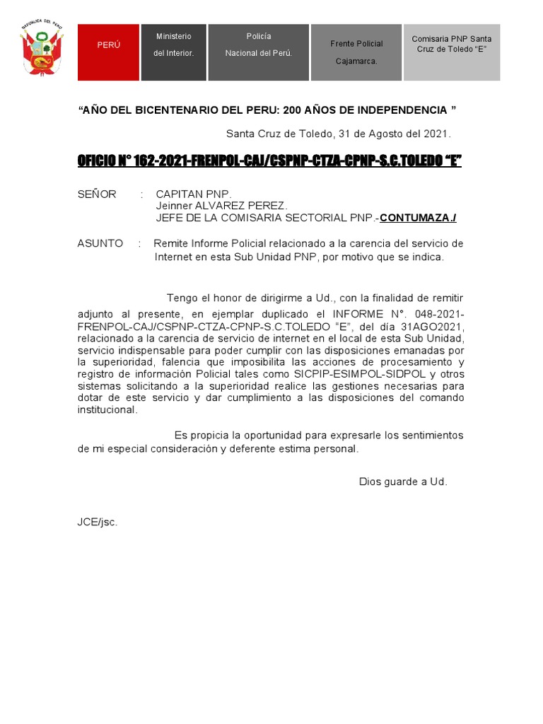 Oficio Remite Informe | PDF | Perú | Policía
