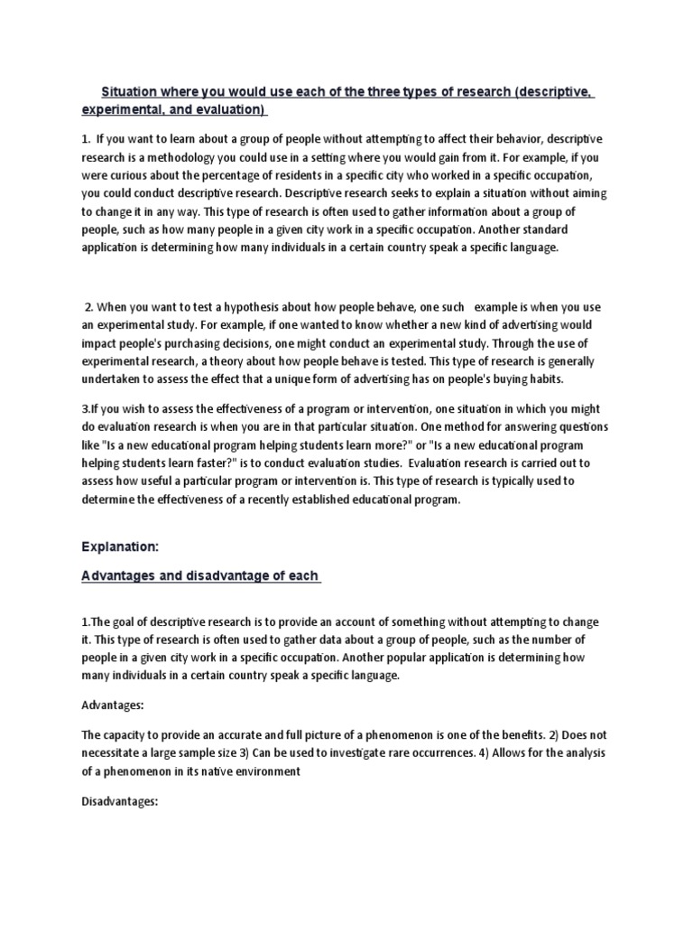 Situation Where You Would Use Each of The Three Types of Research ...