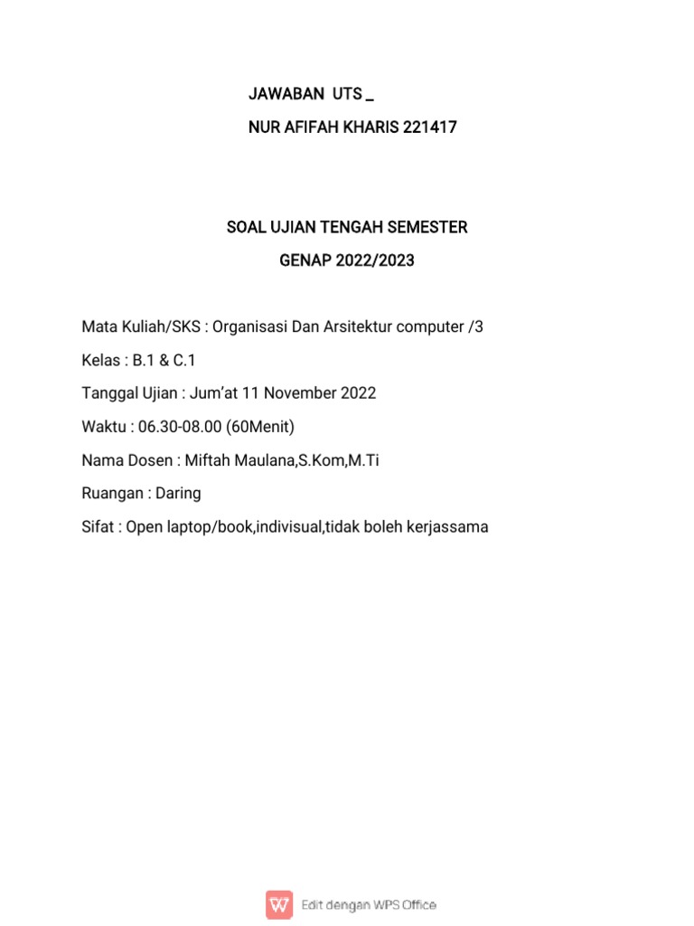 Jawaban UTS Organisasi Komputer | PDF