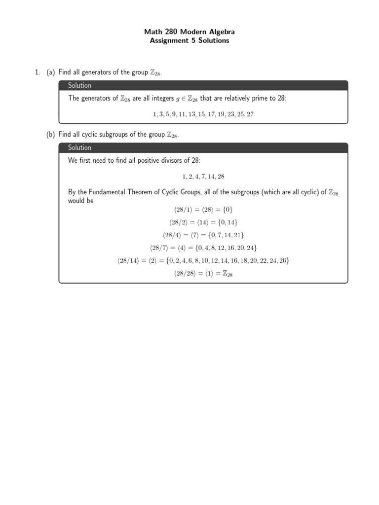 Assignment 5 Solutions | PDF | Matrix (Mathematics) | Group (Mathematics)