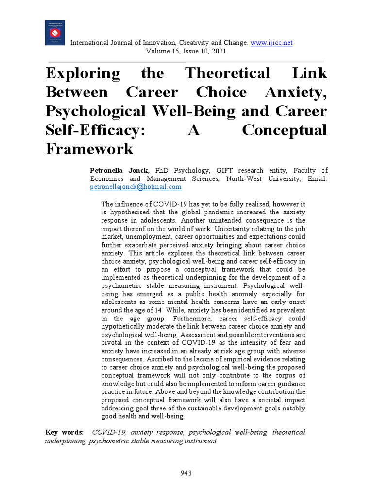 Exploring the Theoretical Link Between Career Choice Anxiety, Psychological Well-Being and ...