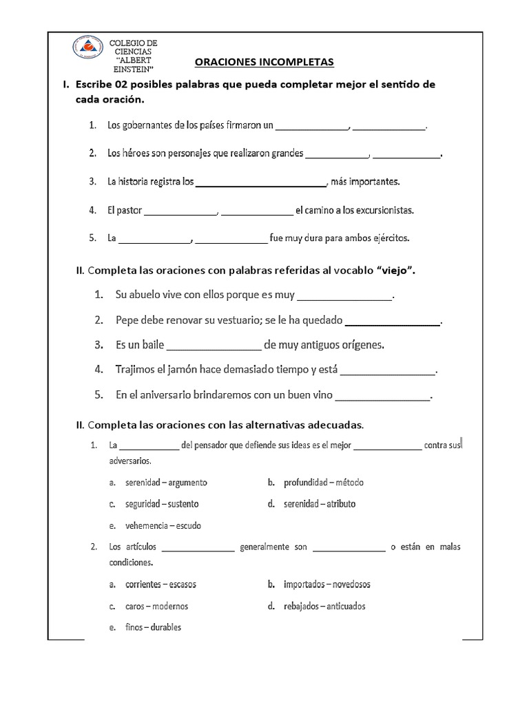 Oraciones Incompletas | PDF