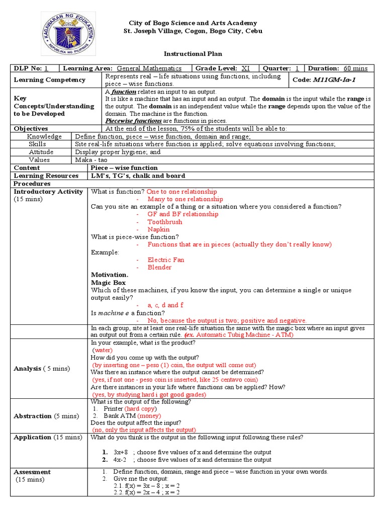 M11GM Ia 1 | PDF | Function (Mathematics) | Cognition