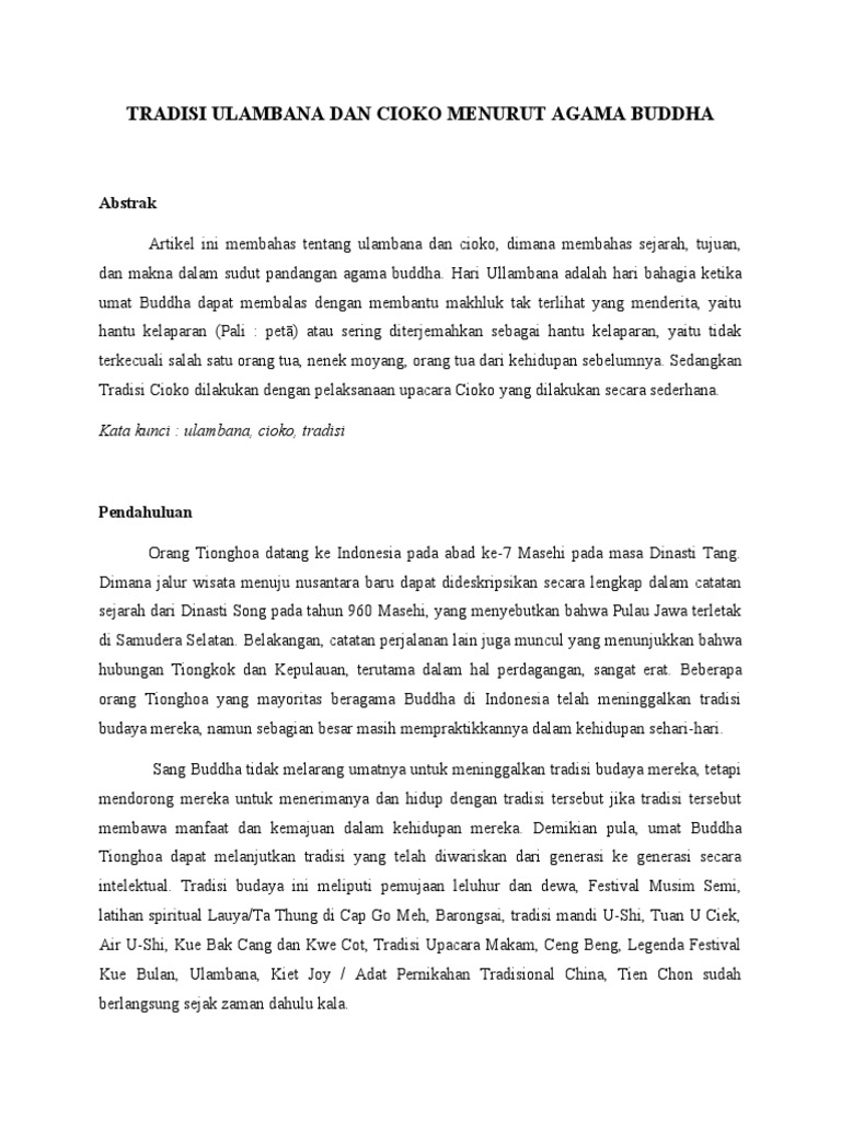 Tradisi Ulambana Dan Cioko Menurut Agama Buddha | PDF