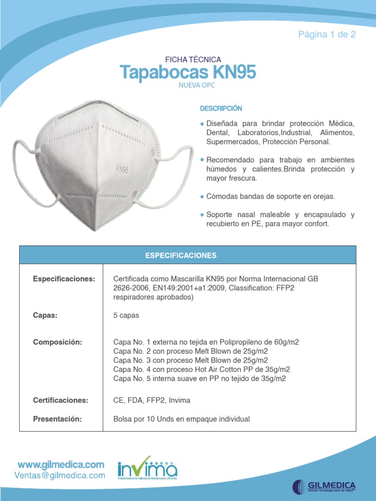 Ficha Tecnica Tapabocas Kn95 Nueva Opc | PDF | Salud pública | La seguridad