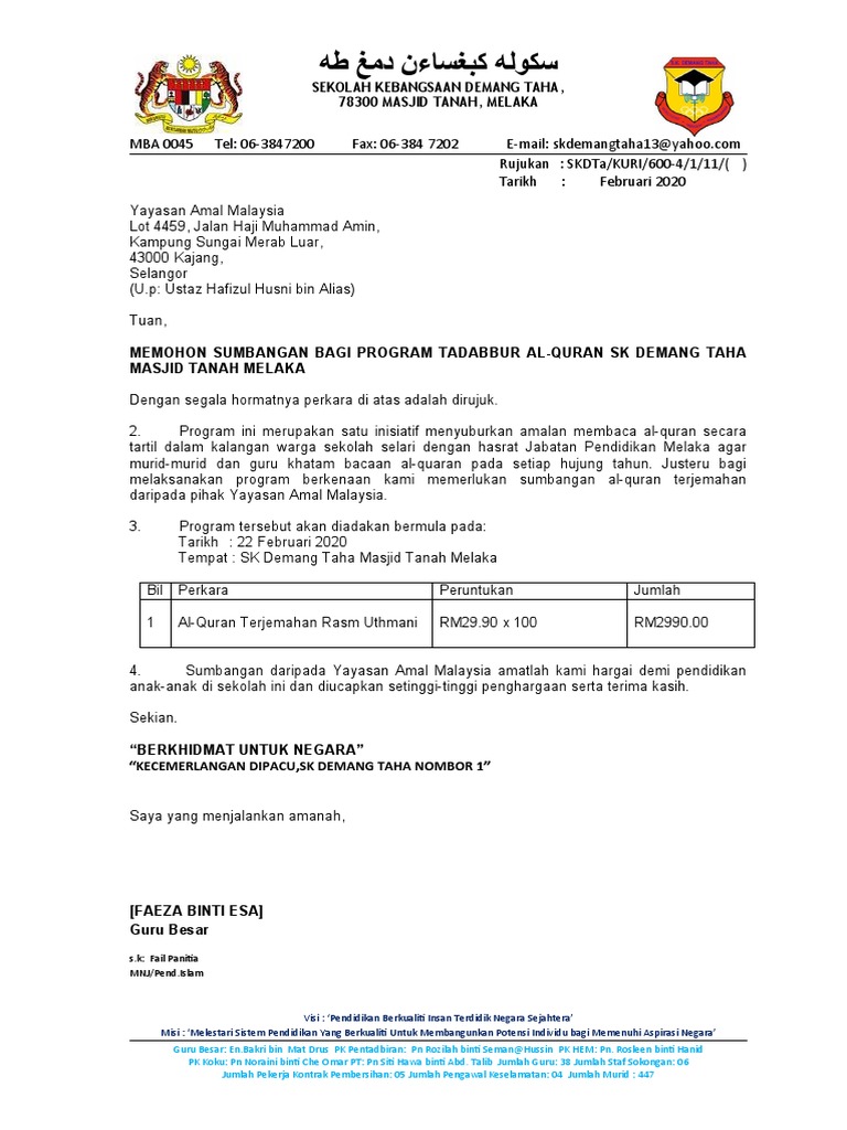 SURAT Mohon Sumbangan | PDF