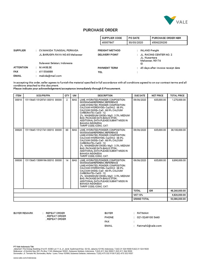 Po 4506229230 | PDF | Lime (Material) | Materials