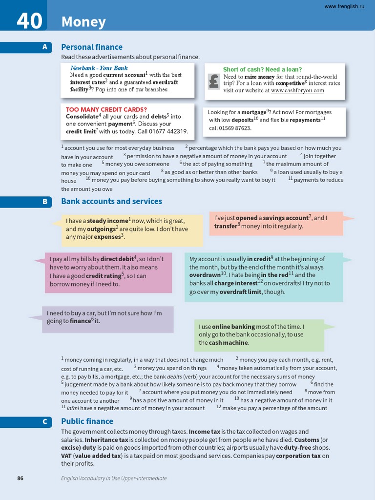 Vocabulary - Money, Finance, Bank Accounts, Public Finance | PDF ...