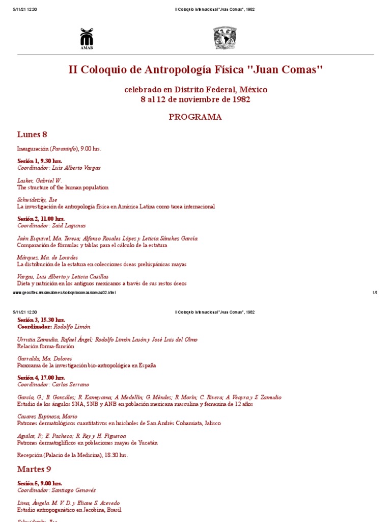 AMAB - II Coloquio Juan Comas 1982 Programa | PDF | México