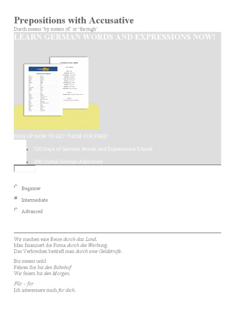 Prepositions With Accusative | PDF