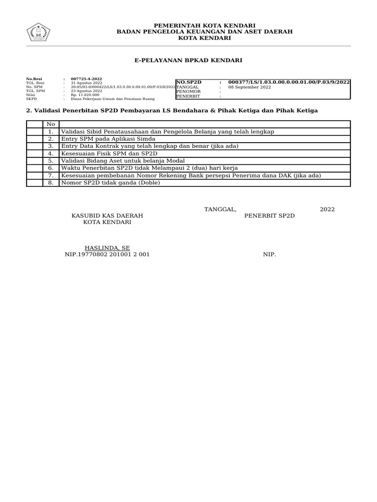 Sp2d Validasi Pdf