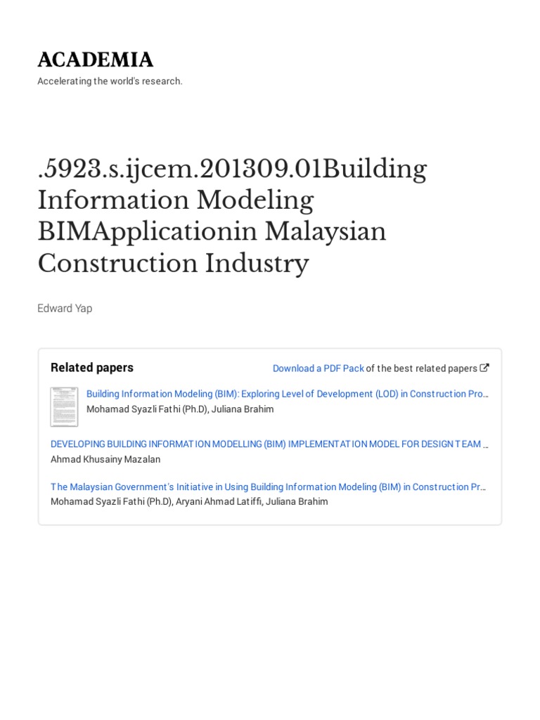 Building Information Modeling (BIM) Application in Malaysian Construction Industry | PDF ...