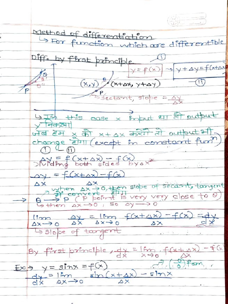 Method of differentiating a function by first principle | PDF