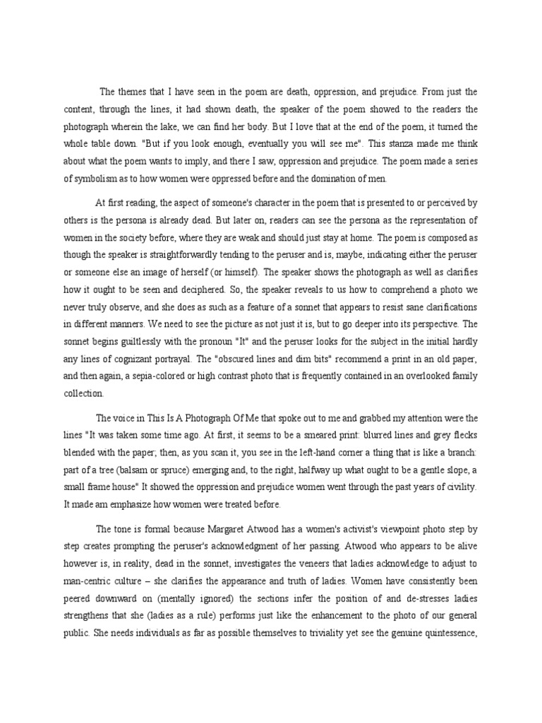 This Is A Photograph of Me Elemental Analysis | PDF | Poetry | Photograph