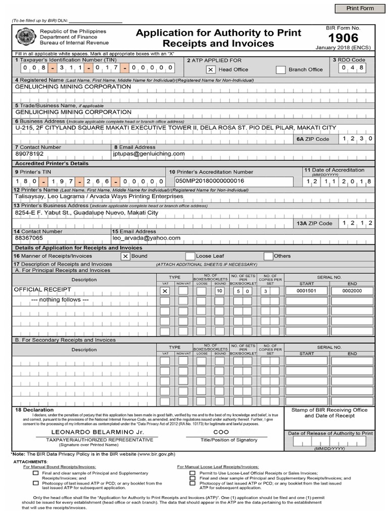 Bir Form 1906 Atp | PDF