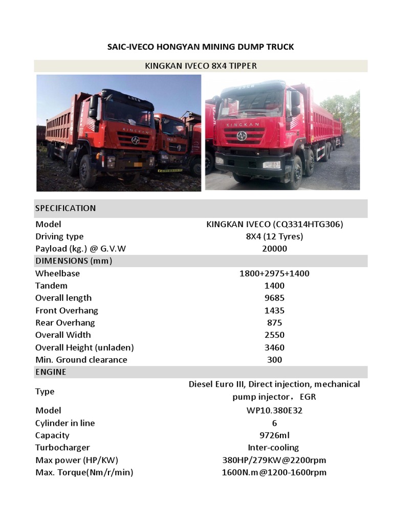 Kingkan-Iveco Dump Truck Specification | PDF | Truck | Axle