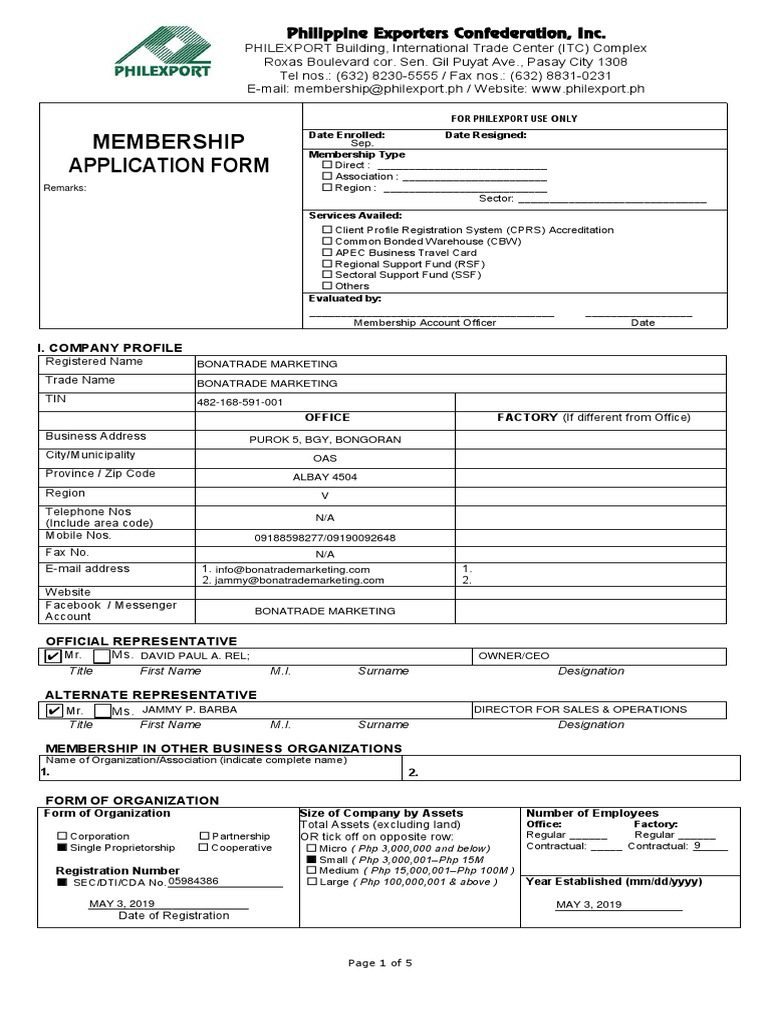 New Philexport Membership Application Form 2021 - Annex C (Fillable ...