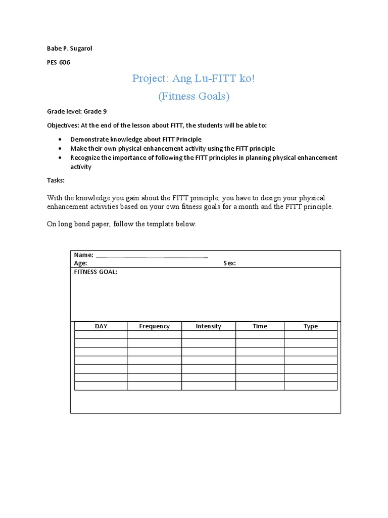 Designing a Monthly Fitness Plan Using the FITT Principle | PDF